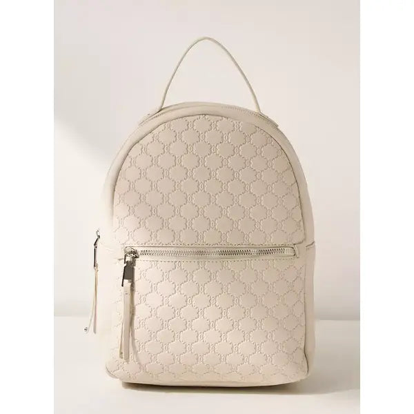 MAX FASHION Textured Backpack with Shoulder Straps and Zip Closure-Cre ...