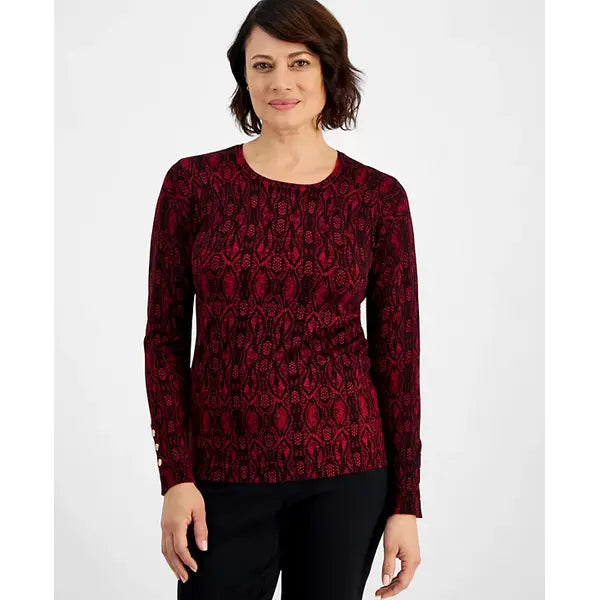 Petite Trina Python-Print Sweater, Created for Macy's-Glam Red Lurex C ...