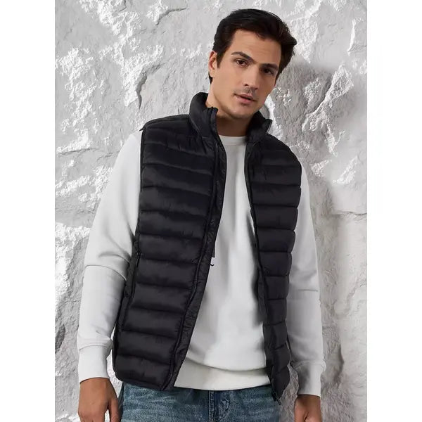 Quilted Hooded Puffer Jacket with Rubber Badge Detail - Black ...