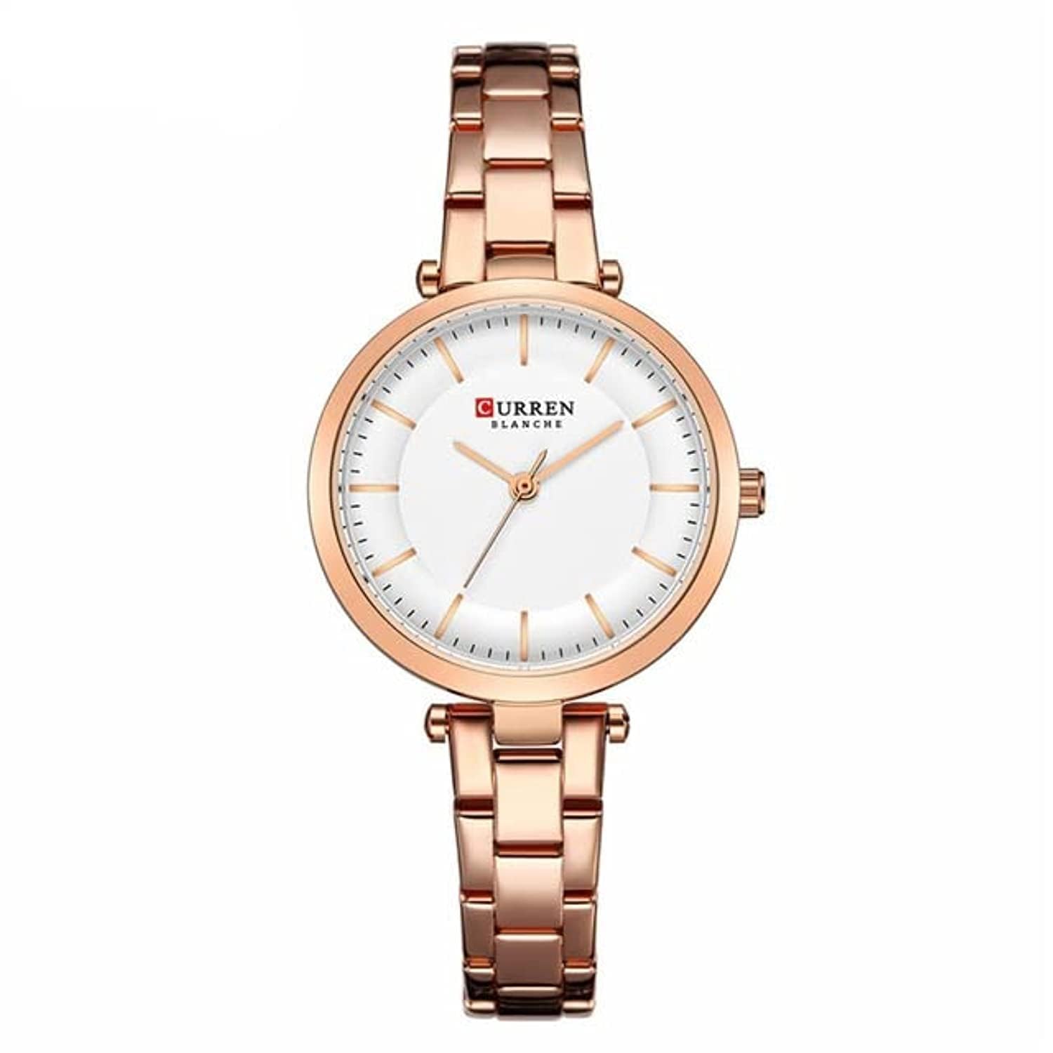 CURREN Ladies Analog Watch Rose Gold Stainless Steel Case White Dial R ...