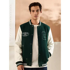 New York Textured Varsity Jacket - Green – Discount Store