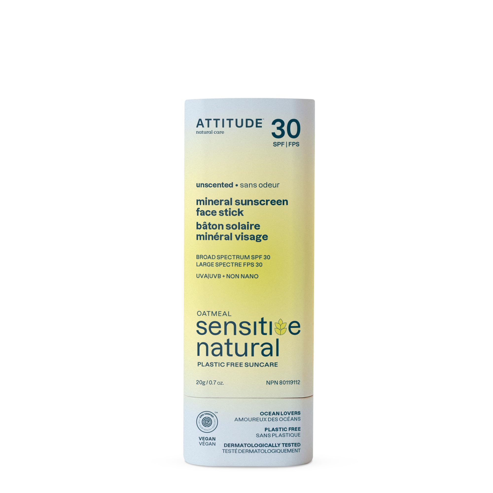 ATTITUDE Mineral Sunscreen Face Stick for Sensitive Skin, SPF 30, EWG ...