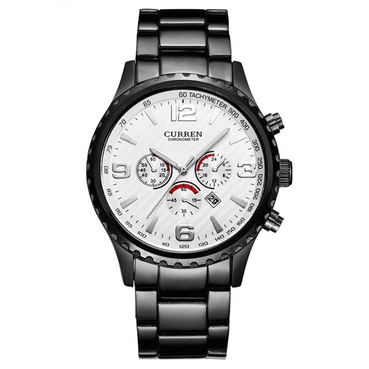 CURREN Men's Chrono Watch Stainless Steel Case Black Dial 3 Subdial Da ...