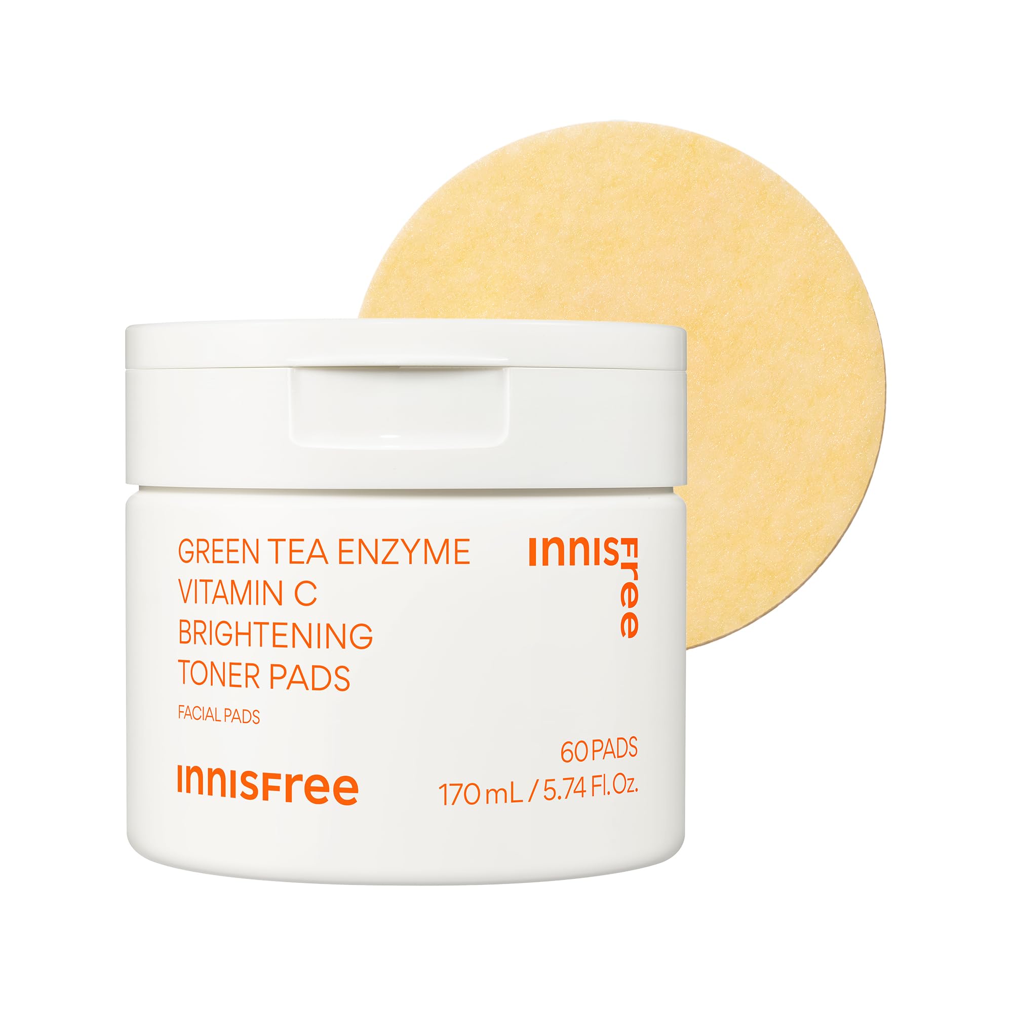 Innisfree Green Tea Enzyme Vitamin C Brightening Toner Pads, Korean Fa ...