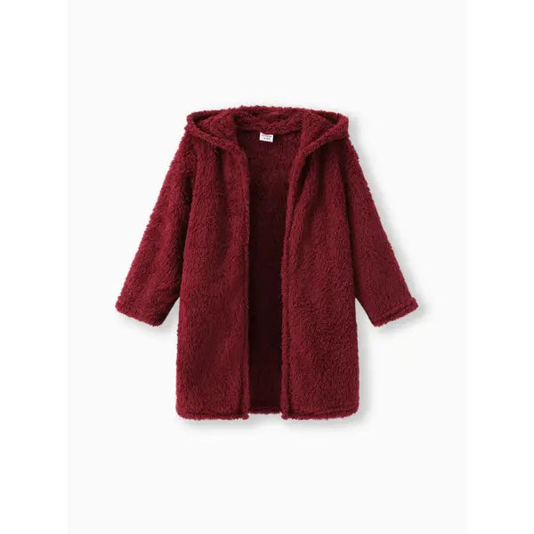 PATPAT Kid Boy/Kid Girl Solid Color Hooded Fuzzy Coat Jacket Burgundy ...