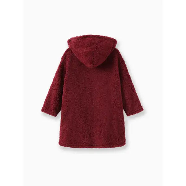 PATPAT Kid Boy/Kid Girl Solid Color Hooded Fuzzy Coat Jacket Burgundy ...