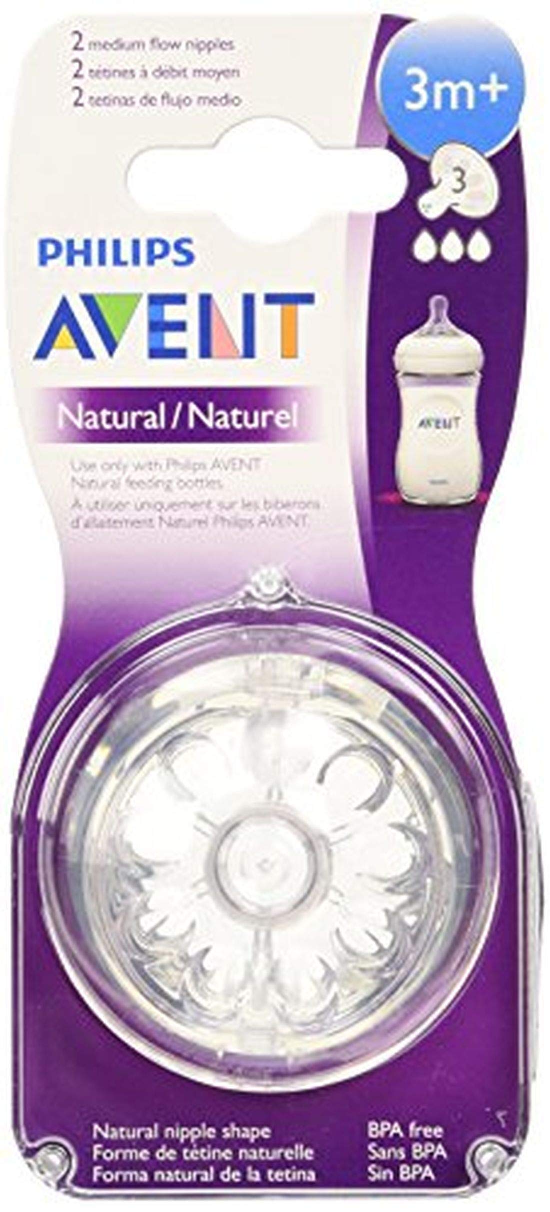 philips Avent BPA Natural Medium Flow s, 3 month plus, 2 Count ...