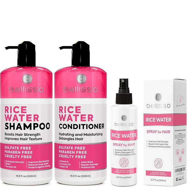BELLISSO Rice Water Shampoo and Conditioner Set and Rice Water Spray f ...