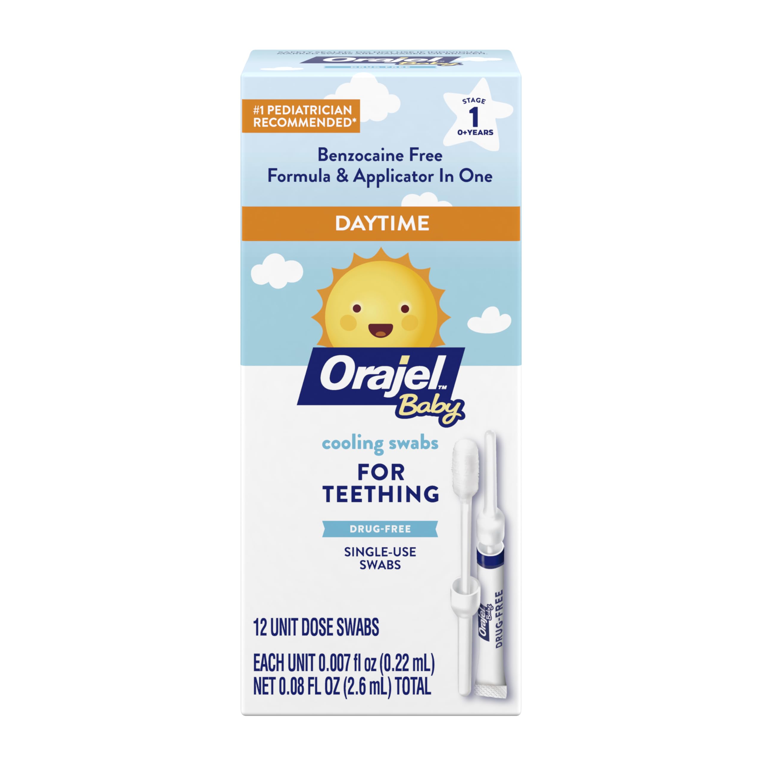 Orajel Baby Daytime Cooling Swabs for Teething, Drug-Free, 1 Pediatric ...