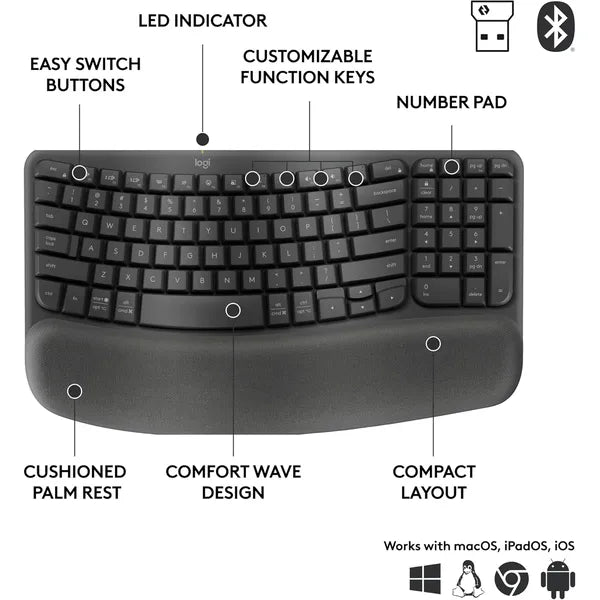 Logitech Wave Keys for Business Wireless Ergonomic Keyboard – DiscountStore