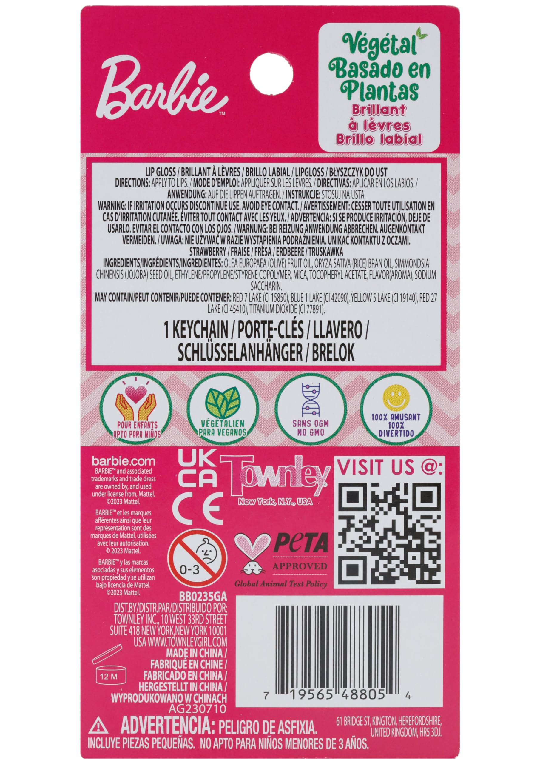 Townley Girl Barbie - Lip Gloss Floater & Keychain Plant Based ...