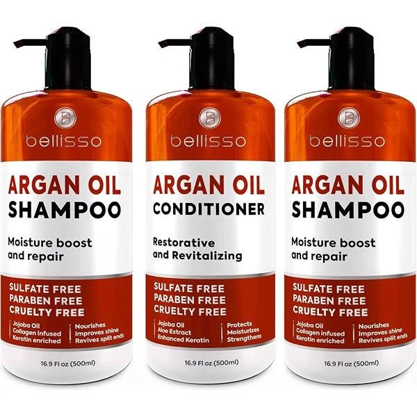 BELLISSO Moroccan Argan Oil Shampoo and Conditioner Set and Argan Oil ...