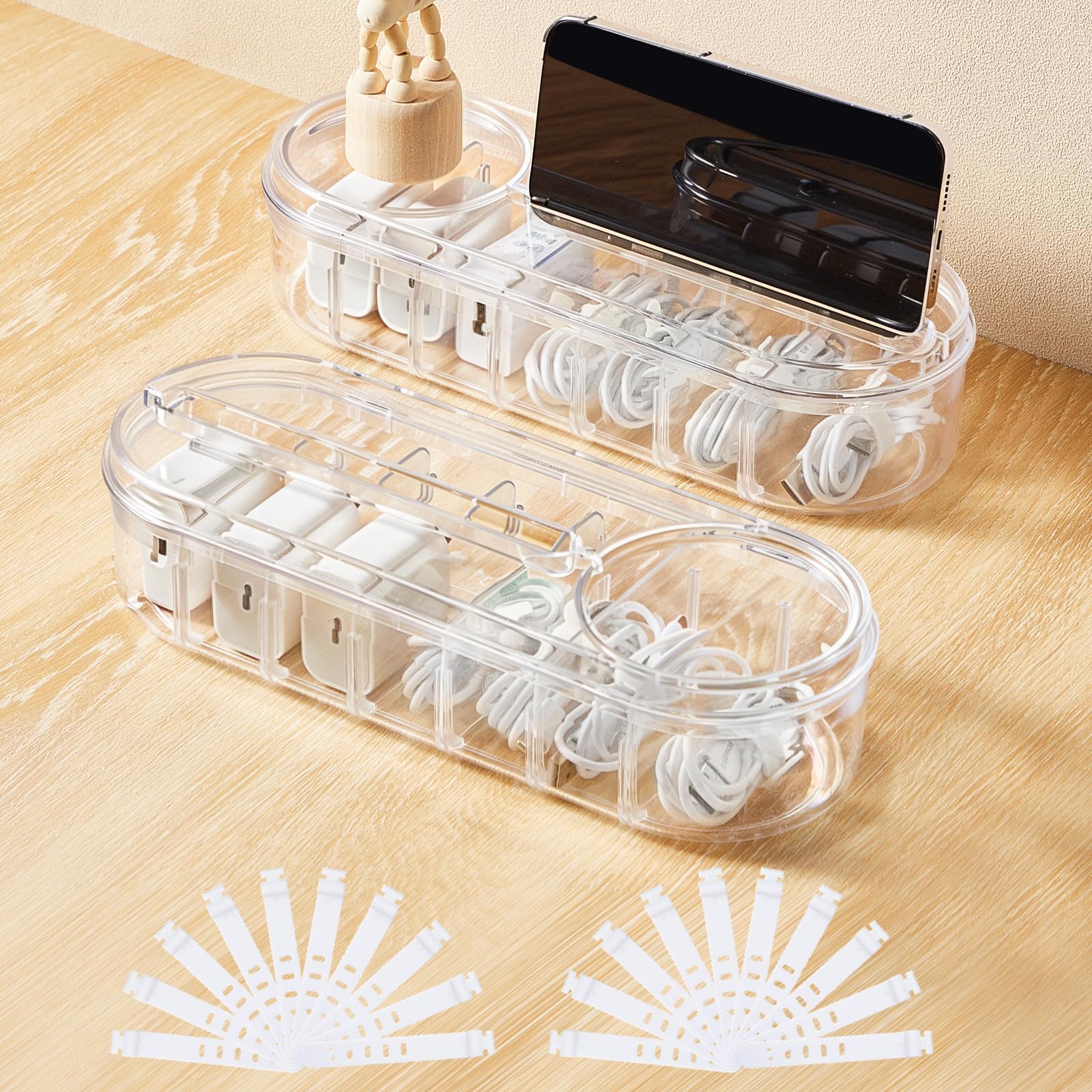Azonee Cord Organizer Box, Plastic Cable Management Box with Lid, Divi ...