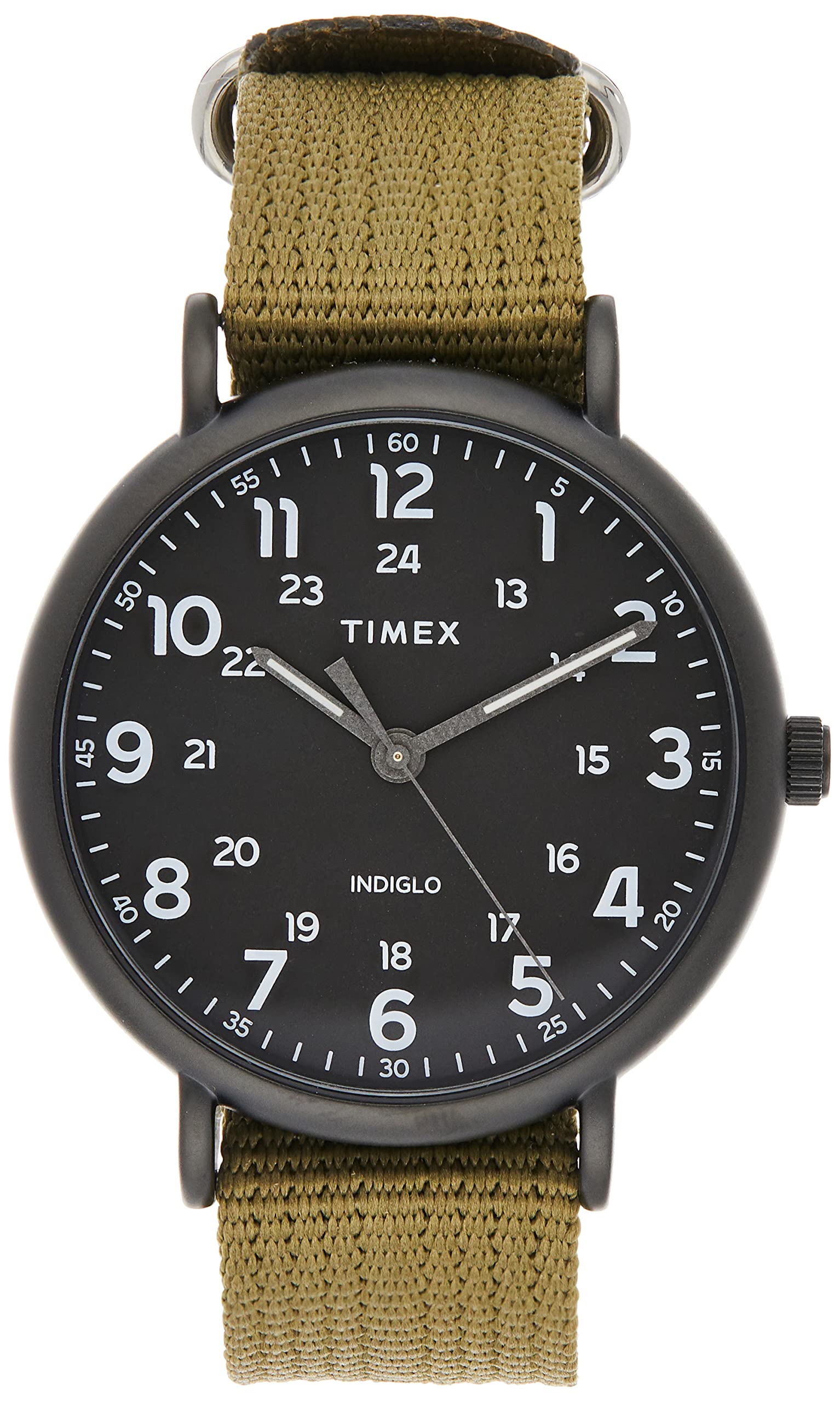 Timex Weekender 43mm Black Dial and Olive Green Strap Quartz Watch TW2 ...