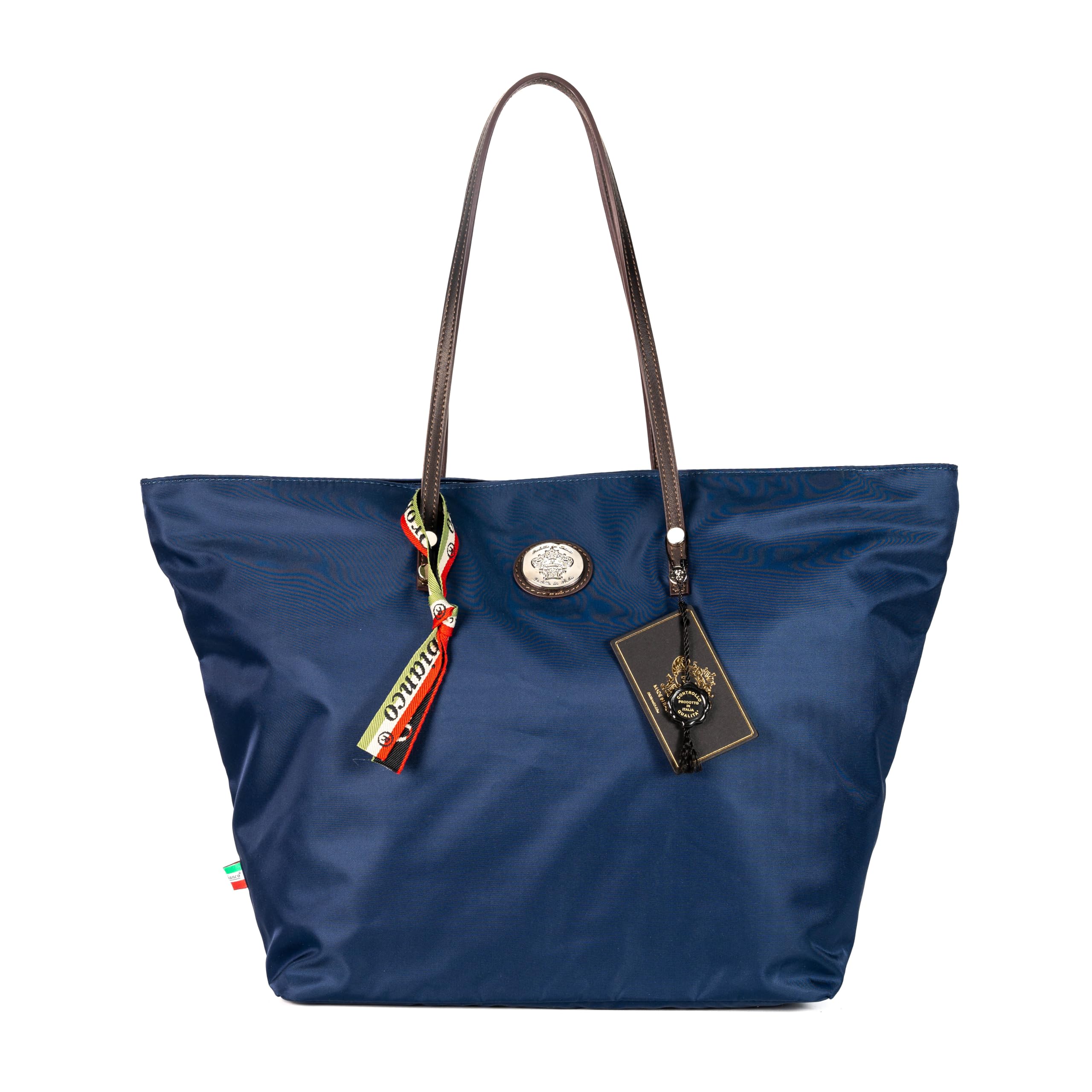 Orobianco Barrady Tote Bag - Blue Nylon/Brown Leather – DiscountStore