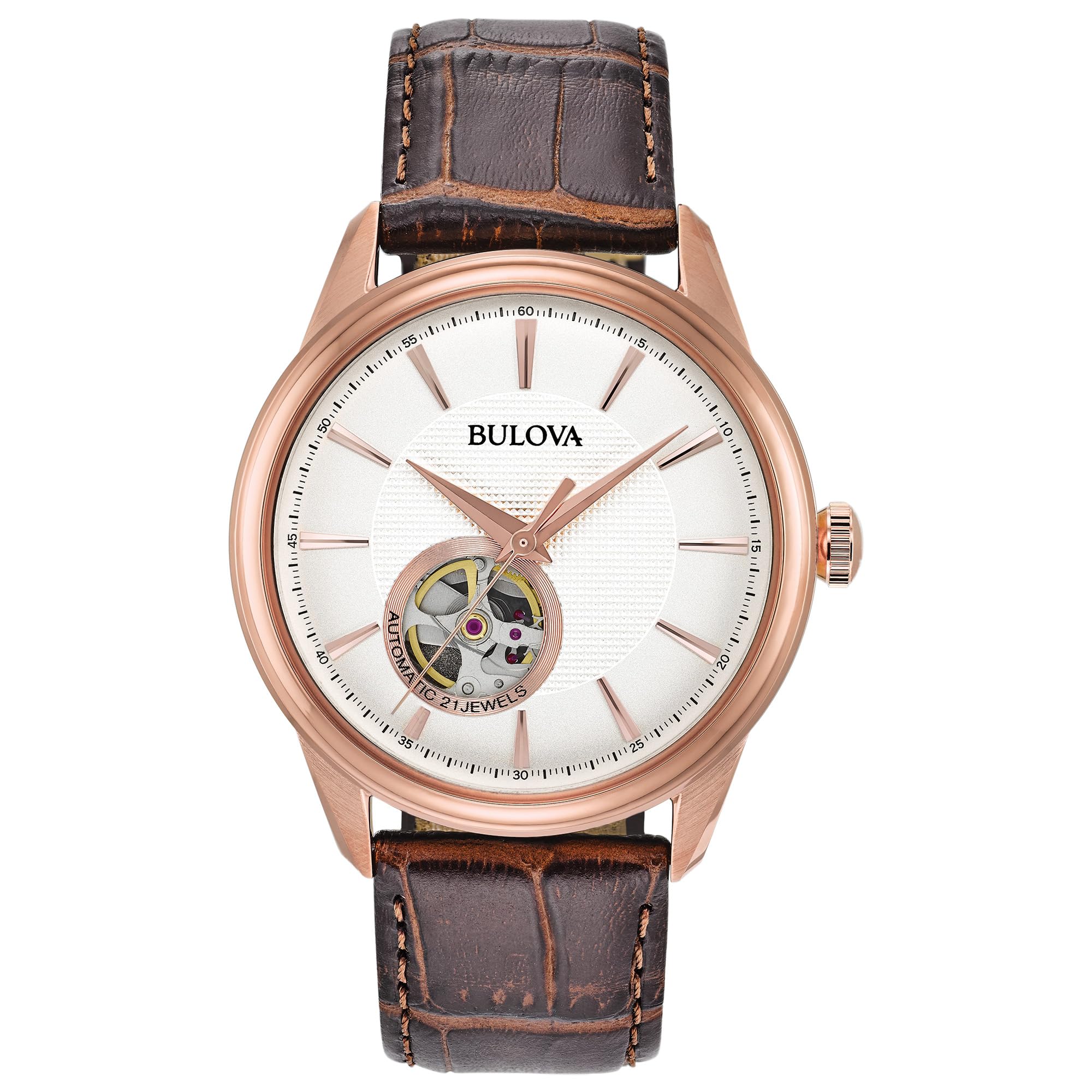 Bulova Men's Classic Automatic Watch with Leather Strap, Open Aperture ...