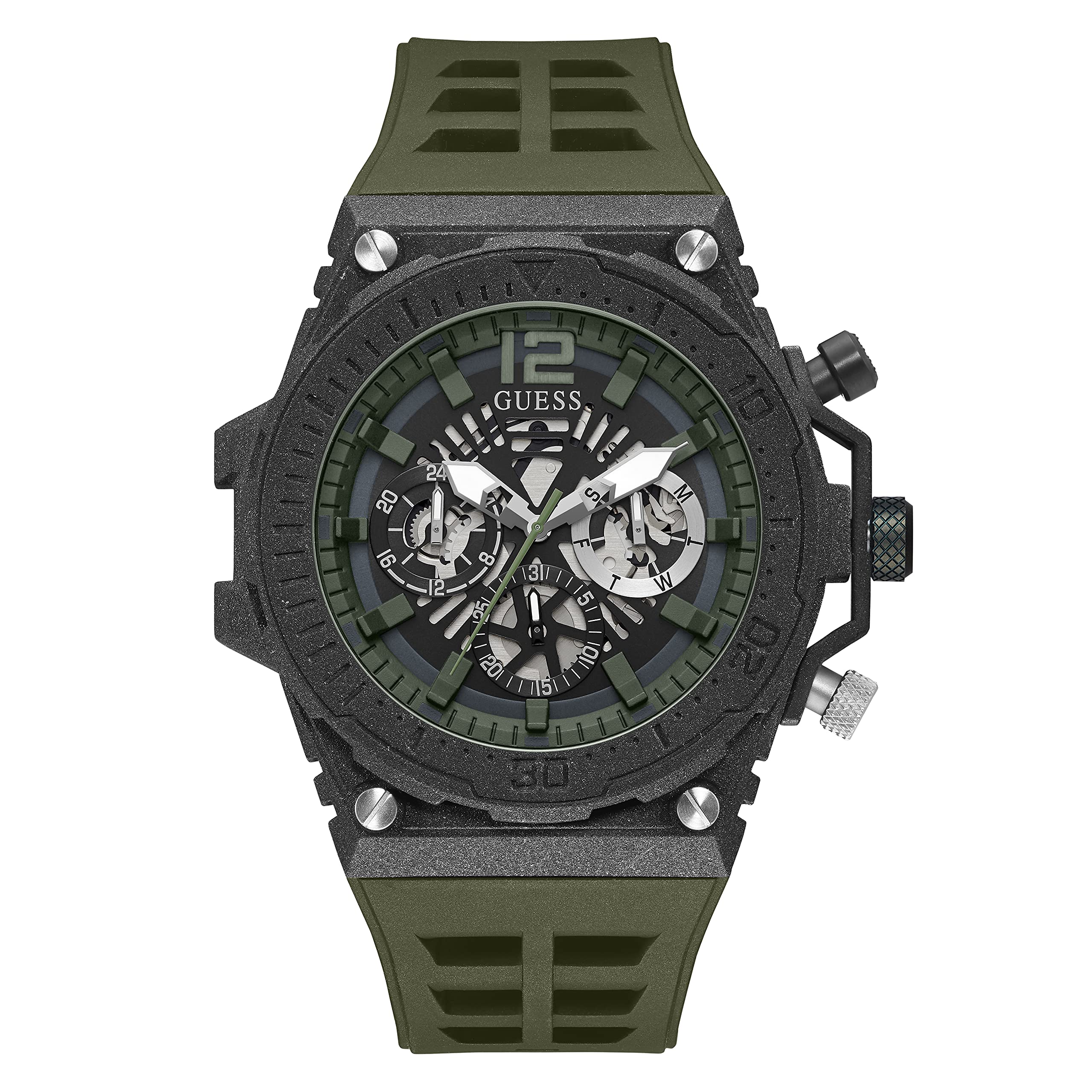 GUESS 48mm Multifunction Skeletonized Watch, Gold-Tone/Black, Quartz W ...