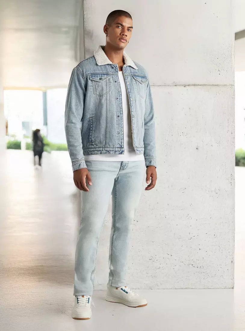 Plain Denim Borg Lined Trucker Jacket - Blue – DiscountStore