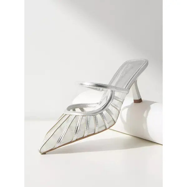 MAX FASHION Panelled Mules with Kitten Heel-Silver – Discount Store